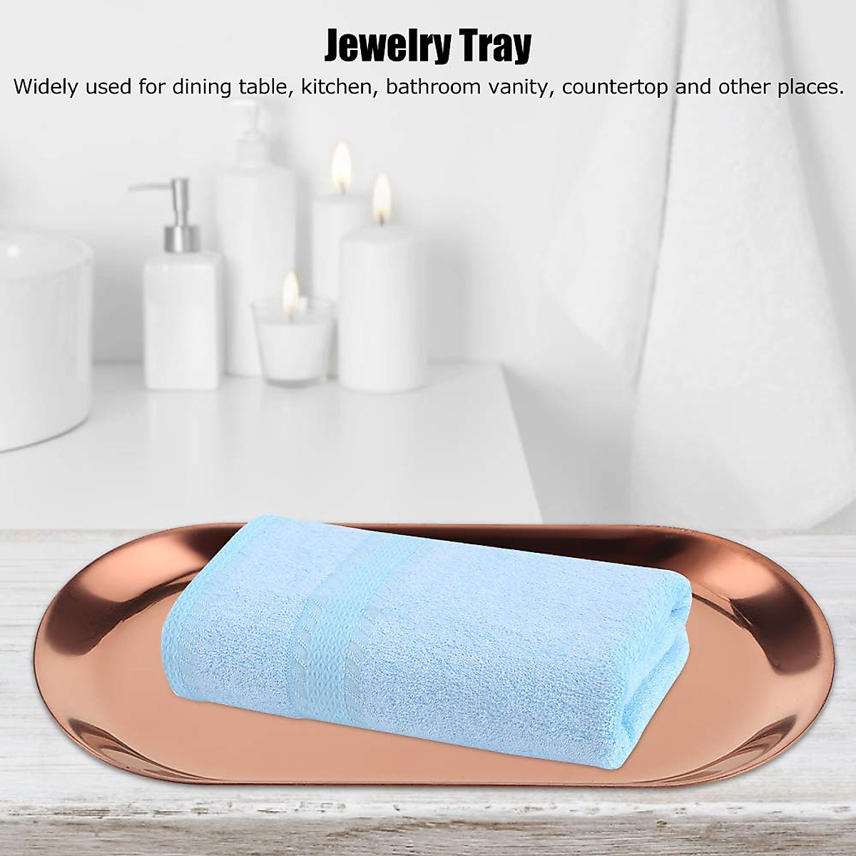 5pcs Stainless Steel Oval Shaped Towel Tray Cosmetics Jewelry Storage Tray Dish Plate (Rose Gold)