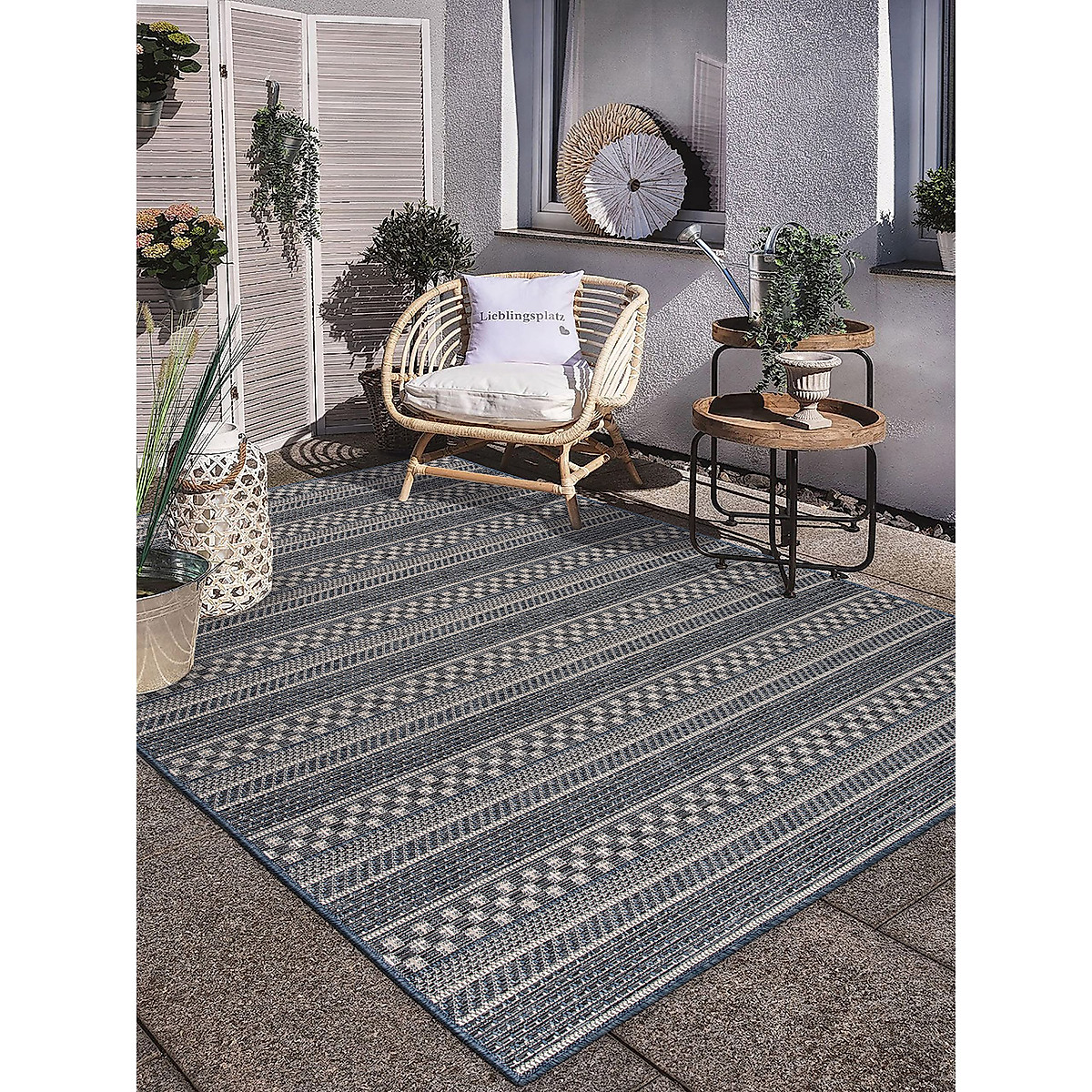 Rugshop Bohemian Stripes for Patio Rugs,Deck Rugs,Balcony Rugs Indoor/Outdoor Area Rug 7'10" x 10' Blue