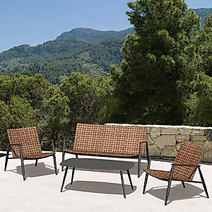 Grand patio Chairs Set of 2 Leather- Look Wicker Outdoor Chairs with Powder Coated Aluminum Frame Outdoor Bistro Set for Garden Backyard Balcony Brown