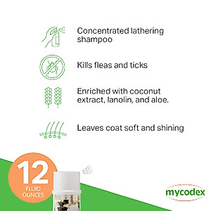 PRN Pharmacal Mycodex Flea and Tick Shampoo P3 - Sensitive Skin Shampoo for Dogs & Cats - with Oatmeal, Lanolin, & Aloe - Removes Dandruff, Dirt, & Scales While Killing Fleas, Ticks & Lice - 12 Fl Oz