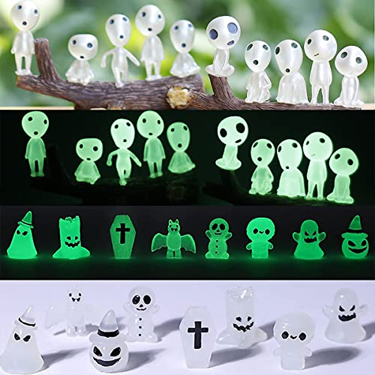 Luminous Ghost Tree Elves 18PCS Glow in Dark Statues Miniature Fairy Landscape Garden Decoration Outdoor Status Patio Lawn Yard Pot Kit and Home Ornament