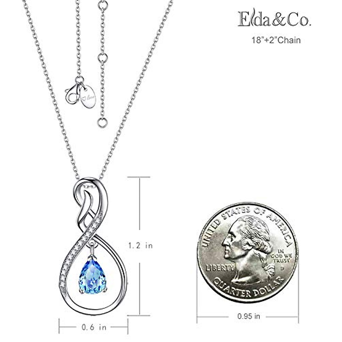 ELDA & CO. Birthday Gifts for Wife March Birthstone Aquamarine Necklace Mom Forever Love Infinity Pendant Sterling Silver Necklace