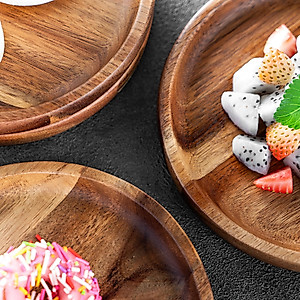 Kitchen Dinner Plate Set of 4, James.F 6.7” Small Round Acacia Wooden Serving Tray and Plates for Coffee, Tea, Snacks, Deserts, Appetizer, Wood Candle Holder Tray Home Decor, Table Centerpieces