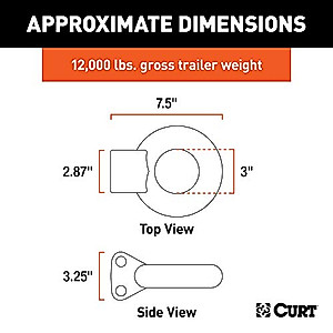 CURT 48601 Black Steel Pintle Hitch Lunette Ring 3-Inch ID, 12,000 lbs, Channel Mount Required, Gloss Black