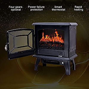 VOMKR Large Electric Stove Fires Freestanding, 1400W Electric Fireplace Heater with Wooden LED Light for Overheating Protection, Red (Color : Red)