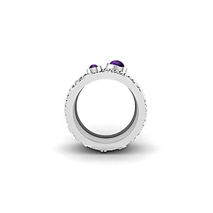 NYZA JEWELS Spinner Ring with Amethyst 925 Sterling Silver | Fidget Band Meditation Ring Beautiful Texture | For Men & Women Anxiety Stress Relieving (White, 11)