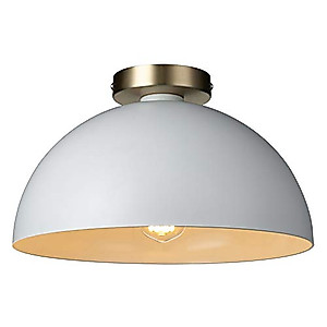 Globe Electric 61020 Monica 1-Light Semi-Flush Mount, Matte White, Matte Gold Accent Canopy, Bulb Included