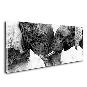 DZL Art D73075 Black and White Elephants Entwine Wall Art Canvas Painting Ready to Hang for Living Room Bedroom Office Wall Decor Home Decoration