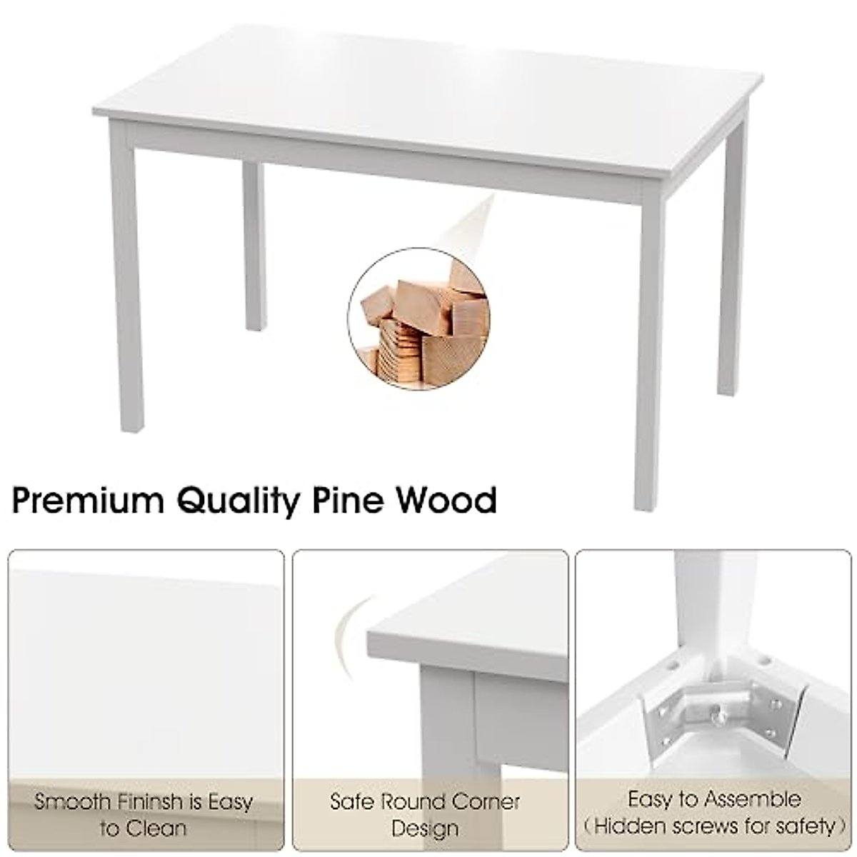 Alohappy Dining Table Set for 4, 5 Piece Kitchen Table Set with 4 Chairs Pine Wood Dining Table Rectangle Breakfast Table and Chairs for Small Space, Space-Saving & Easy Assembly (White)
