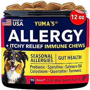 YUMA'S Dog Allergy Chews - Itch Relief for Dogs - Dog Allergy Relief - Anti Itch for Dogs - Dog Itchy Skin - Dog Allergy Support - Hot Spots Supplement - 90 Treats