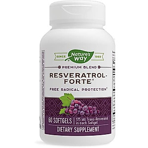 Nature’s Way Resveratrol-Forte, Premium Blend, Free Radical Protection*, 175 mg of Resveratrol per Serving, 60 Softgels