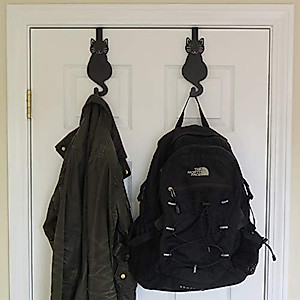 Evelots 2 Pack Over The Door Hook/Hanger-Coat/Jacket Organizer, Towel Holder, Kitty Cat Shape-Black Iron-Holds 20 Lbs.