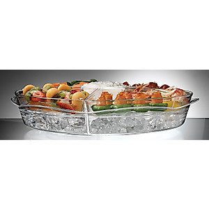 Prodyne Appetizers on Ice with Lids, 16", Clear and Prodyne Bowl, ICED Salad-4 Qt, Off-White