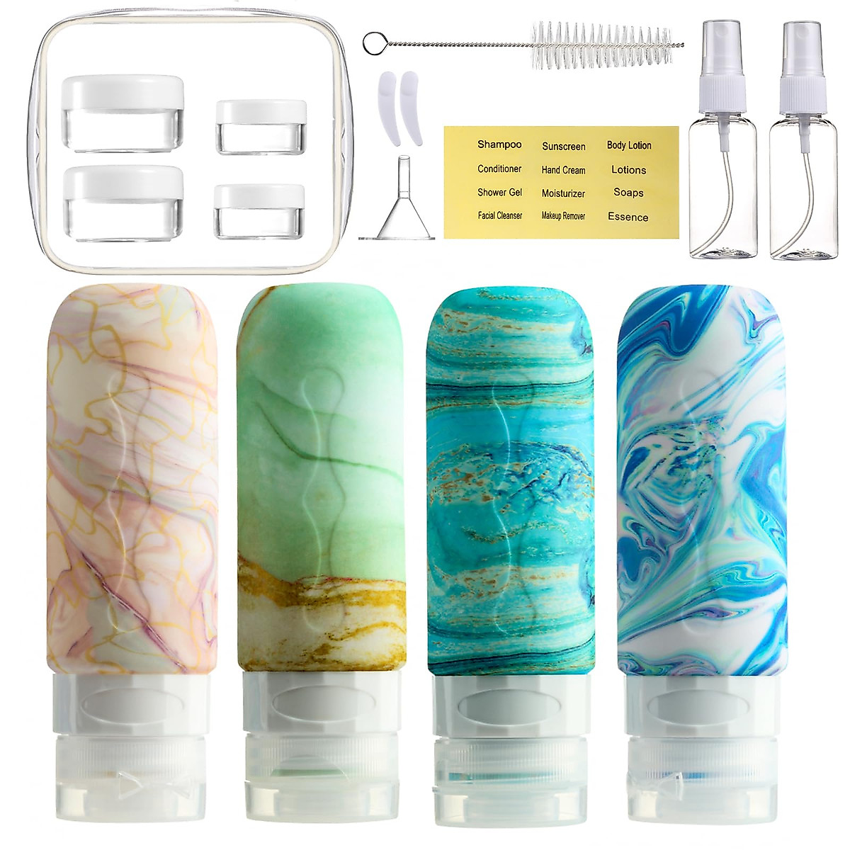 Gemice Travel Bottles Set for Toiletries 16 Pack, Leakproof Silicone Travel Bottles, Travel Essentials for Toiletries BPA Free TSA Approved Squeezable Refillable 3oz, for Shampoo Conditioner Lotion