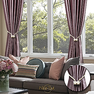 NazTur Magnetic Curtain Tiebacks- Upgrade 2022 with a Thicker Twist Rope and Strong Magnet Tieback Window Treatment Holdbacks Draperies Holders Decorative Drape Handmade Curtain Tie Back (Beige, 2)