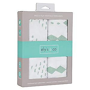 Ely's & Co. Pack N Play Fitted Playard Sheets - Breathable 100% Jersey Knit Cotton - Unisex Mini Crib Mattress Cover - Grey Sage Diamond - 2 Pack Set