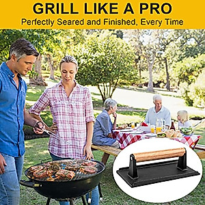 Jarquia 2PCS Bacon Press for Griddle, Round Cast Iron Grill Press for Flat Top Grill, Rectangular Hamburger Smasher for Griddle, Food Meat Press for Steak, Sandwich, Nonstick Pan