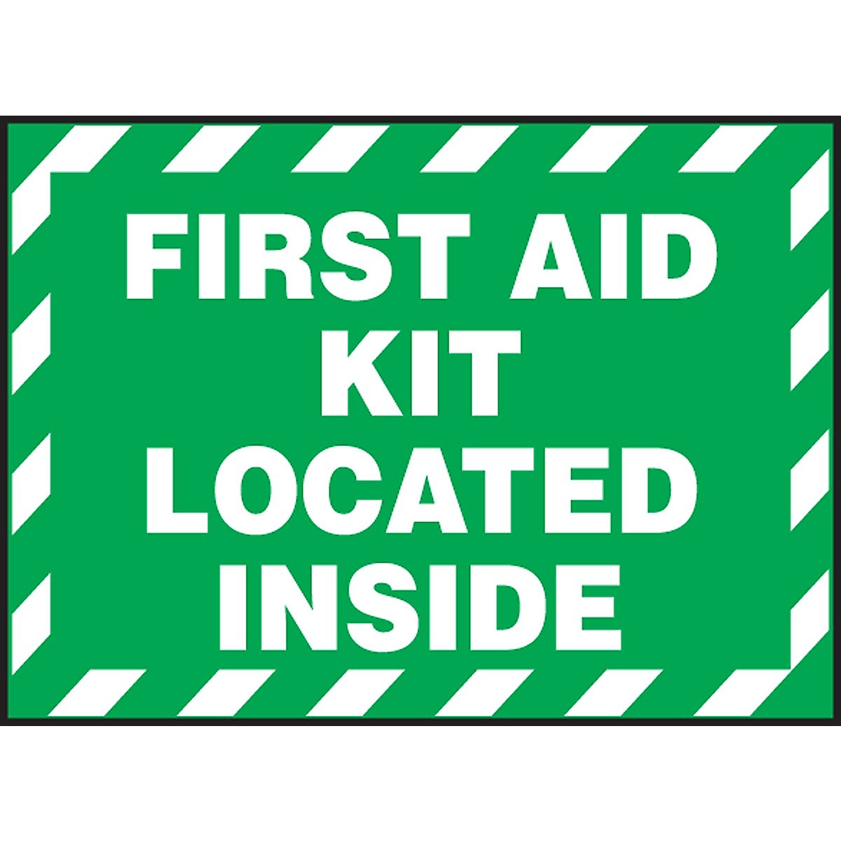 Accuform Signs LVHR560XVE Safety Label, Legend "First AID KIT Located Inside", 3.5" Length x 5" Width x 0.006" Thickness, Adhesive Dura-Vinyl, White on Green