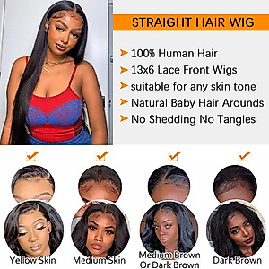 Dixtefo 13x6 HD Glueless Straight Lace Front Wigs Human Hair Transparent Lace Frontal Wigs 220% Density Brazilian Virgin Human Hair Wigs for Women Pre Plucked with Baby Hair Natural Color 30 Inch