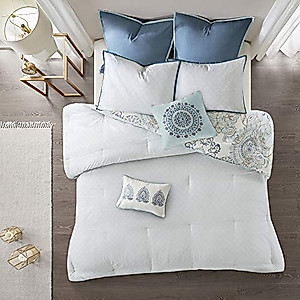 Madison Park Season Set, Matching Bed Skirt, Decorative-Pillows, Queen(90"x90"), Isla, Floral Medallion Blue 8 Piece