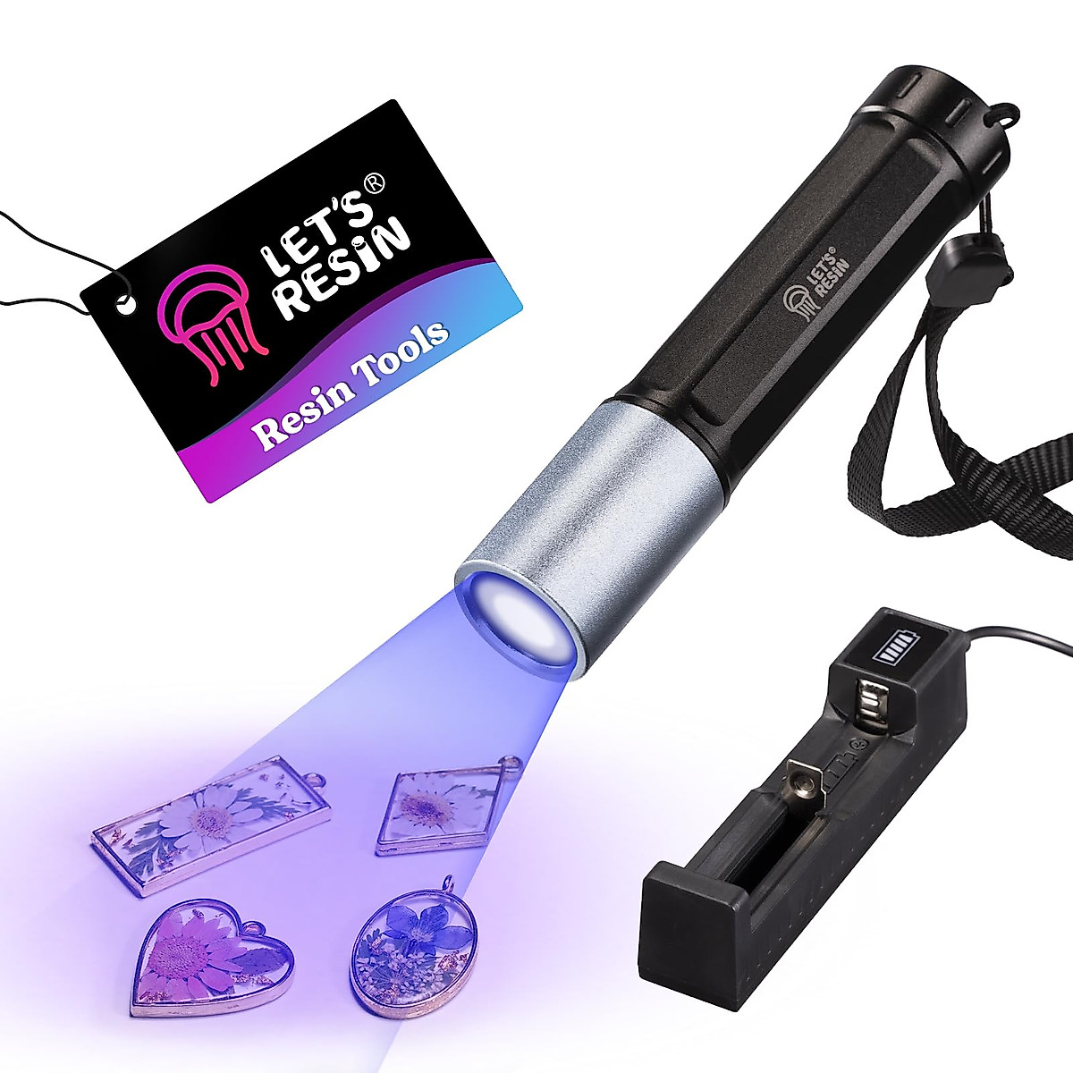 LET'S RESIN UV Light for Resin Curing, Portable Mini 365nm UV Flashlight Black Light, Faster Cure LED Waterproof UV Lamp Rechargeable for Resin Molds, Pet Urine, Dry Stains, Bed Bug