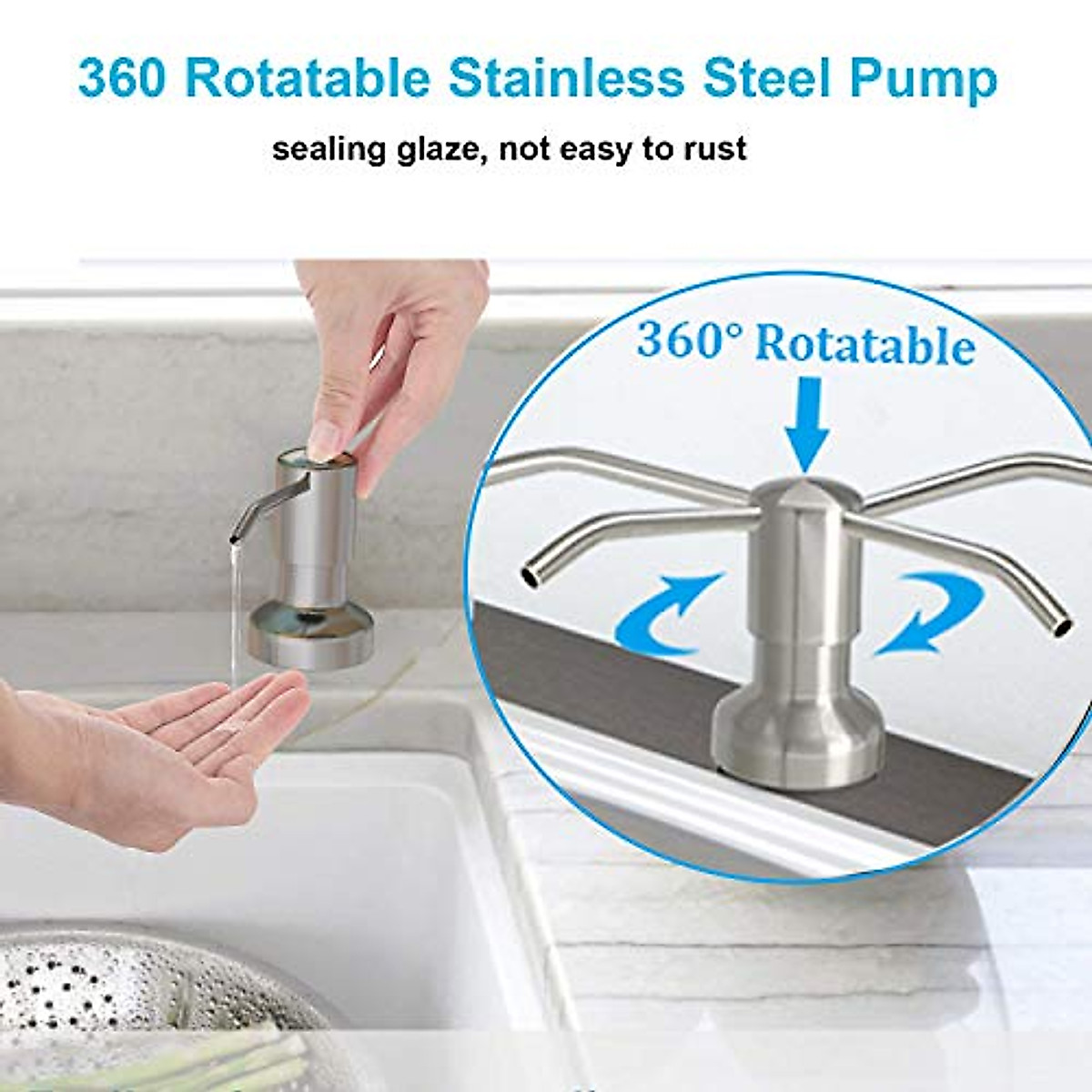 Kitchen Sink Soap Dispenser Brushed Nickel Countertop Soap Dispenser Pump with 47" Extension Tube Kit and 17 Oz Bottle Built in Bathroom Sink Soap Dispenser Dish Soap Pump