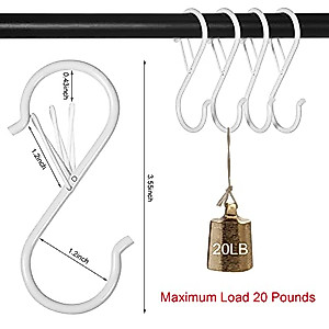 S Hooks Metal Safety Buckle S Shaped Hooks Stainless Steel S Hook Hangers Heavy Duty Anti-Falling S Hooks for Hanging Plants, Lights, Pot, Pans, Cups for Kitchen, 3.55 Inch (White,20 Packs)