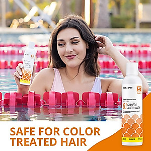 Solpri Swimmers Chlorine Swim Shampoo and Body Wash for Kids & Adults - Unscented with Vitamin C, 8 Fl Oz