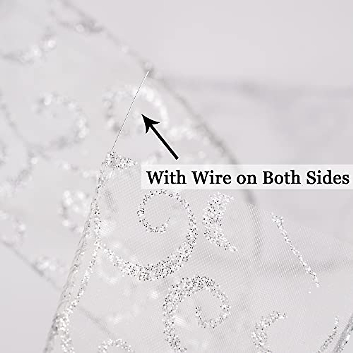 AIMUDI Silver Sheer Organza Christmas Ribbon, 2.5 Inch x 50 Yards, Swirl Pattern, Wired Edge, Perfect for Wreaths, Trees, Gifts, Weddings