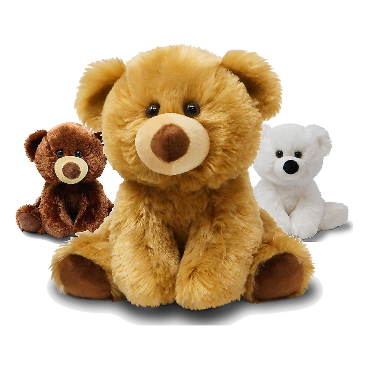 Fluffuns Teddy Bears - 9" - Cute Stuffed Animal in 3 Colors - 3-Pack of Stuffed Bears: Brown, Golden, White Teddy Bear- Plush Toy - Great Gift for Baby Girl, Boy, Kid and More!