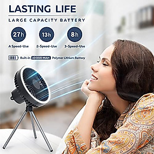 10000mAh Rechargeable Fan Portable – Desk Fan, Portable Camping Fan with LED Lantern Desktop Table Cooling Fans Cordless Quiet RV Small Tent Battery Powered Fan for Camping, Portable Fan for Travel