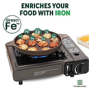 The Indus Valley Pre-Seasoned Cast Iron Paniyaram Pan (12 Pits - Twin Handle),Black