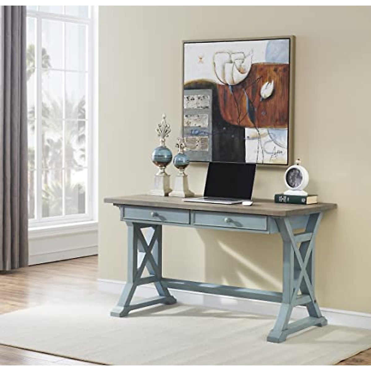 Coast to Coast Imports Two Drawer Writing Desk, Blue, 52" W x 26" D x 30" H