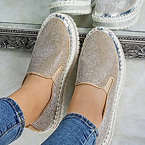 Slip On Flats Shoes for Women Ladies Fashion Platform Glitter Sequin Comfortable Loafers Casual Fitness Sneakers Outdoor Leisure Dressy Pumps Walking Shoes for Wedding Party Travel Beach