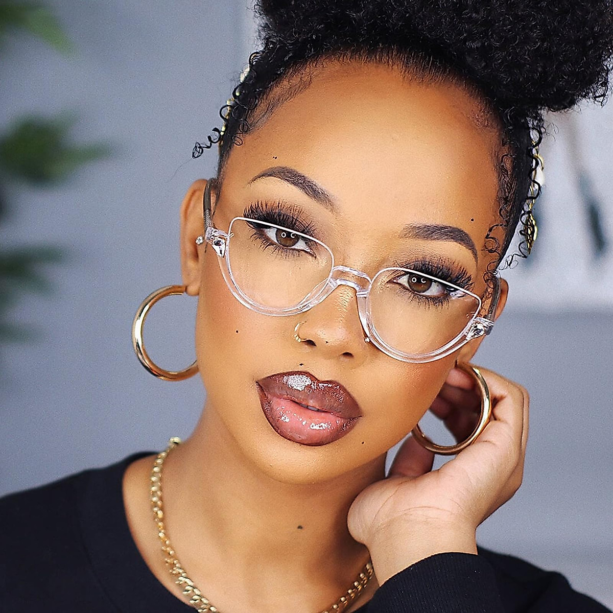 Zeelool Stylish Semi-rimless Cat Eye Glasses Frame for Women with Non-prescription Clear Lens Felicia VHP0189-01 Crystal