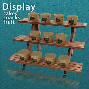 Auroal 51pcs 3-Tier Wood Earring Display Stand, Retail Display Riser Earring, Ring Holder Stand, Removable Countertop Small Merchandise Display Stand with 50 Pcs Earring Card (Light Brown)