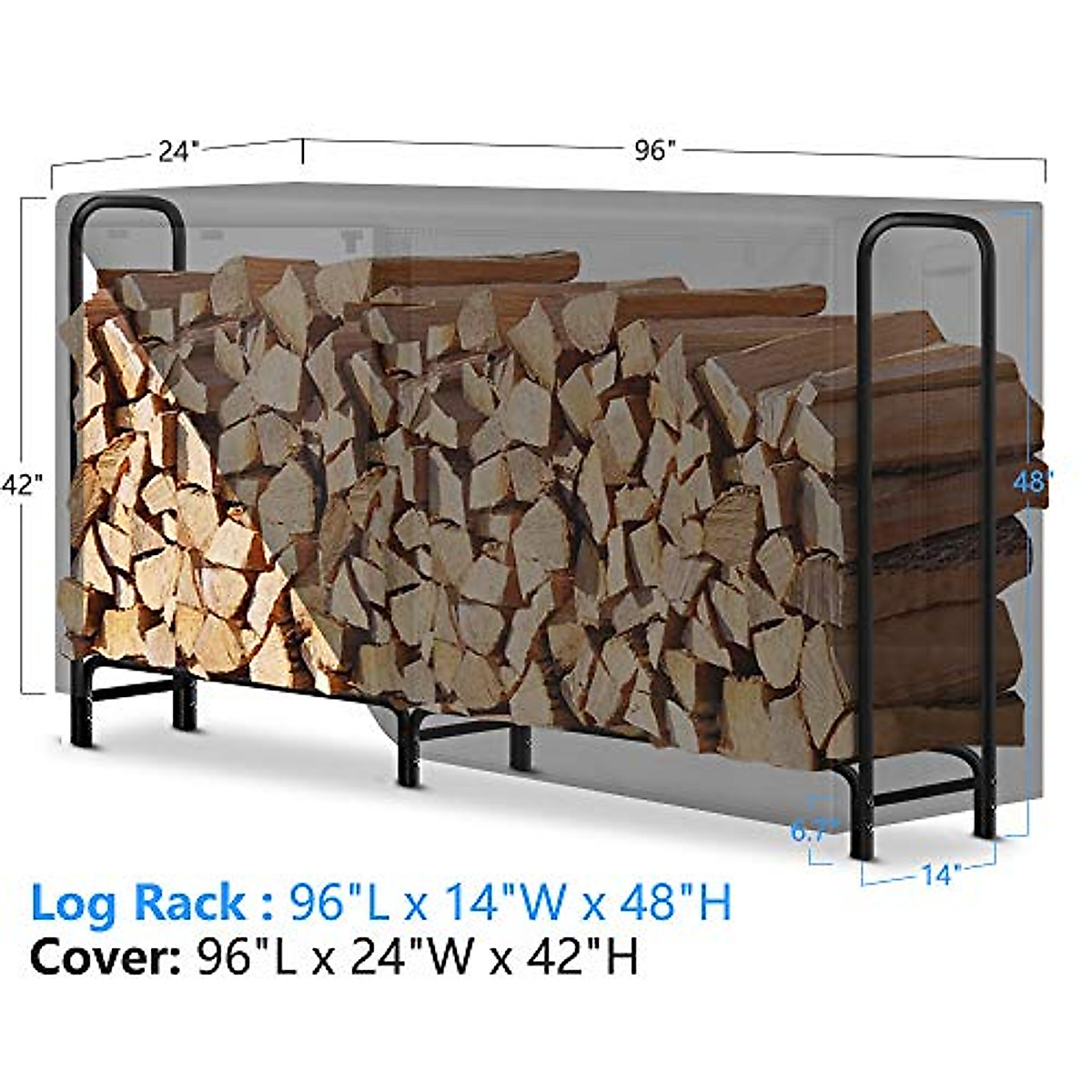 Amagabeli Firewood Rack with Cover Outdoor Black 8ft Bundle Amagabeli Fireplace Log Grate 24 inchBlack24in