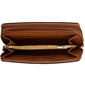 ANGIEHAIE Stone Mountain Cornwall Leather Double Zip Around Checkbook Wallet Black/Tan