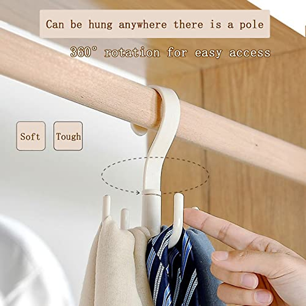 SKLLKAGI Closet Hanging Organizer 360 Degree Swivel Hooks (Pack of 3) for Hanging Belts, Ties, Bags, Purses, Scarves, Clothes and More. Easy Installation, no Drilling Required, Space Saving.