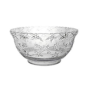 Party Essentials N080621L Hard Plastic Embossed Floral Serving Bowl for Punch/Salad/Snack/Treat, Clear, 8-Quart with ladle