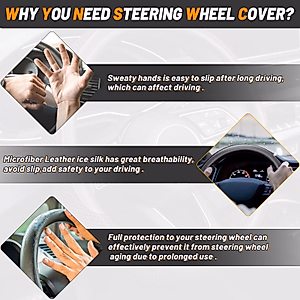 KAFEEK Steering Wheel Cover, Universal 15 inch, Microfiber Leather Viscose, Breathable, Anti-Slip,Warm in Winter and Cool in Summer, Black