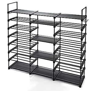 EXQ Home Black Metal Shoe Rack for Closet,8 Tiers Free Standing Shoe Racks for Entryway with Side Hooks,50 Pairs Shoe Rack and Boots Shelf, Tall Shoe Organizer for College Dorm, Door and Garage