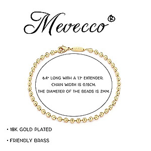 MEVECCO Gold Beaded Bracelets,18K Gold Plated Handmade Minimalist Stackable Thin Bracelets Round Balls Chain Dainty Bracelet for Women