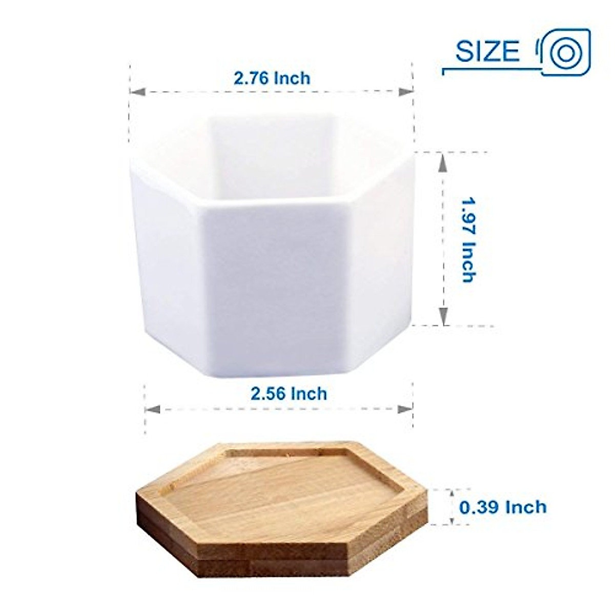 OAMCEG 6 Pack Succulent Plant Pots 2.75 inch Mini Succulent Planter, Set of 6 White Ceramic Succulent Cactus Planter Pots with Bamboo Tray (Plants NOT Included)