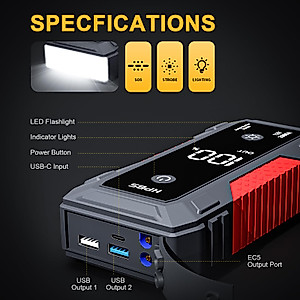 HPBS Jump Starter - 4000A Jump Starter Battery Pack for Up to 10.0L Gas and 8.0L Diesel Engines, 12V Portable Car Battery Jump Starter Box with 3.0" LCD Display (Red)