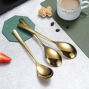 Gold Soup Spoons 4 Pieces, Homquen Stainless Steel 8.1" Smooth Edge Modern Design Spoon Silverware Set Dinner Spoon Table Spoon, Dessert Spoon Dishwasher Safe