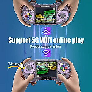 RG353PS Retro Handheld Game Console 3.5'' IPS Screen Linux OS RK3566 64bit Game Player with 128G TF Card Preload 4519 Classic Games Built in 3500mAh Battery Compatible with 5G WiFi and 4.2 Bluetooth