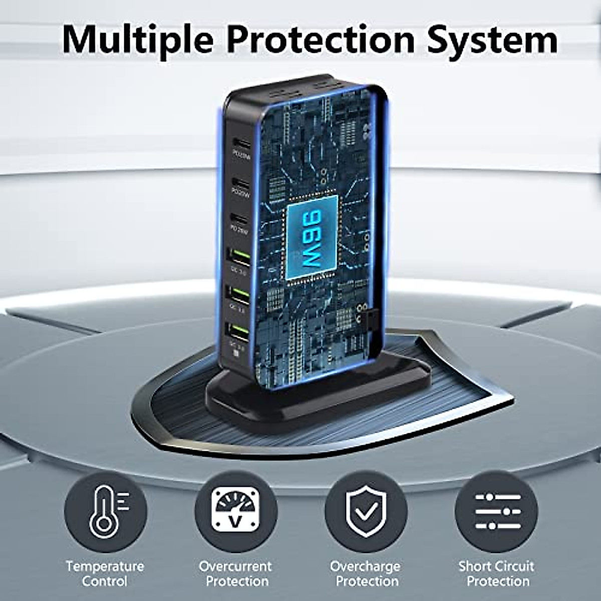 Desktop USB Charging Station,LAMJAD 96W 6-Port USB C Charging Station,with 3 USB-C+3 USB-A,Portable Fast Charging Hub for All iPad,iPhone 14 13 12 Pro Max, Pixel Samsung Galaxy and More