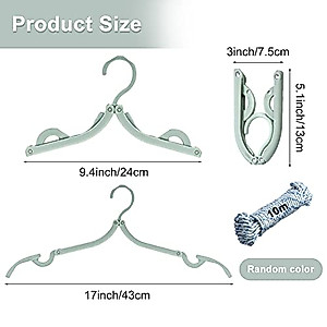 16pcs Colorful Travel Hangers, XIACIBDUS Portable Folding Plastic Hangers with 1 Clothesline, Travel Accessories Clothes Drying Rack for Travel School Home