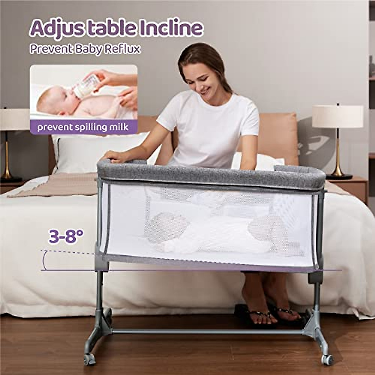 BUBAVAN Bassinet, Bedside Bassinet for Baby, Portable Bedside Sleeper, Co Sleeper Bassinet with Wheels, Baby Bed Sleeper, Breathable Mesh Design, Quick Fold with Mosquito Net & Storage Bag